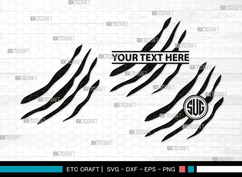 Claw Mark Monogram, Claw Mark Silhouette, Claw Mark SVG, Scratch Mark ...