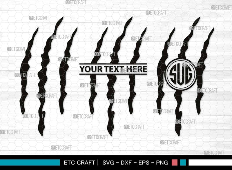 Claw Mark Monogram, Claw Mark Silhouette, Claw Mark SVG, Scratch Mark ...