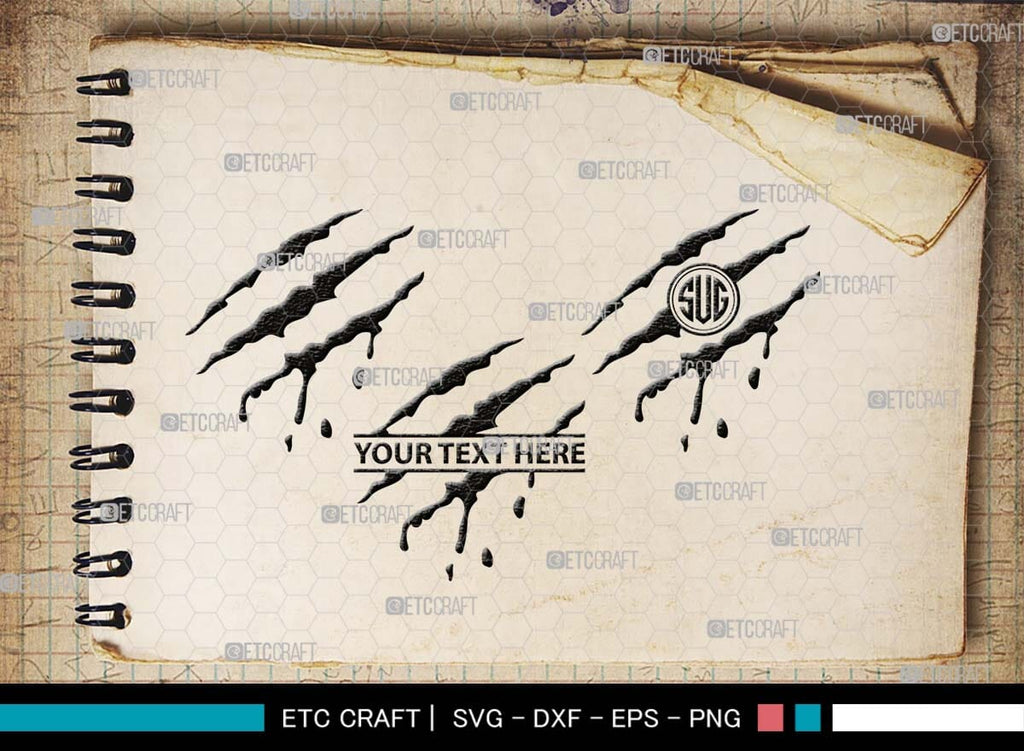 Claw Mark Monogram, Claw Mark Silhouette, Claw Mark SVG, Scratch Mark ...