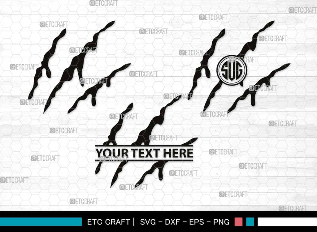 Claw Mark Monogram, Claw Mark Silhouette, Claw Mark SVG, Scratch Mark ...