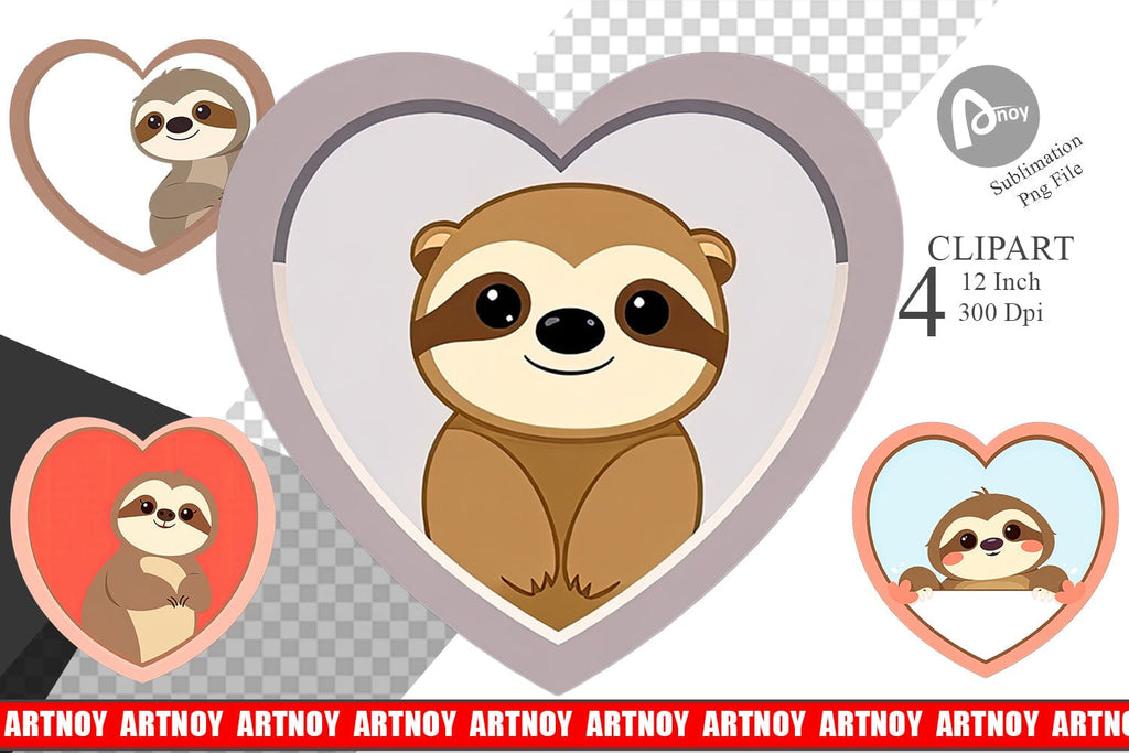Clipart Heart Sloth - So Fontsy