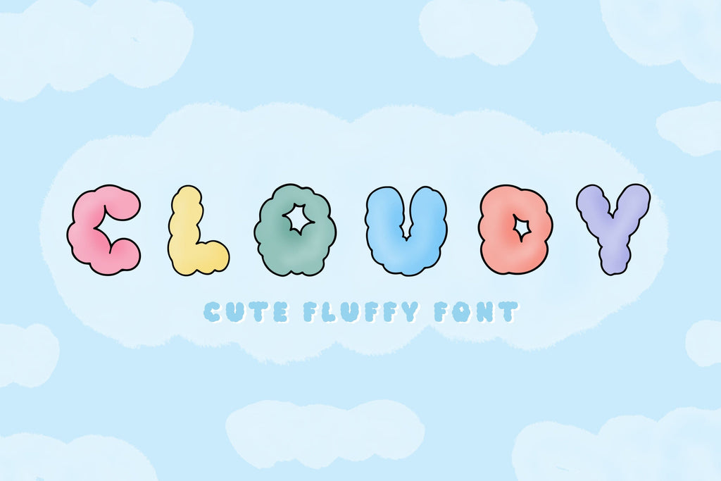 Cloudy - Cute Fluffy All-Caps Font - So Fontsy