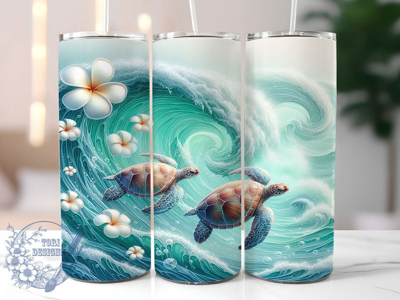 Coastal Ocean Sea Turtle Tumbler Wrap, Ocean Tumbler Wrap, Marine Life ...