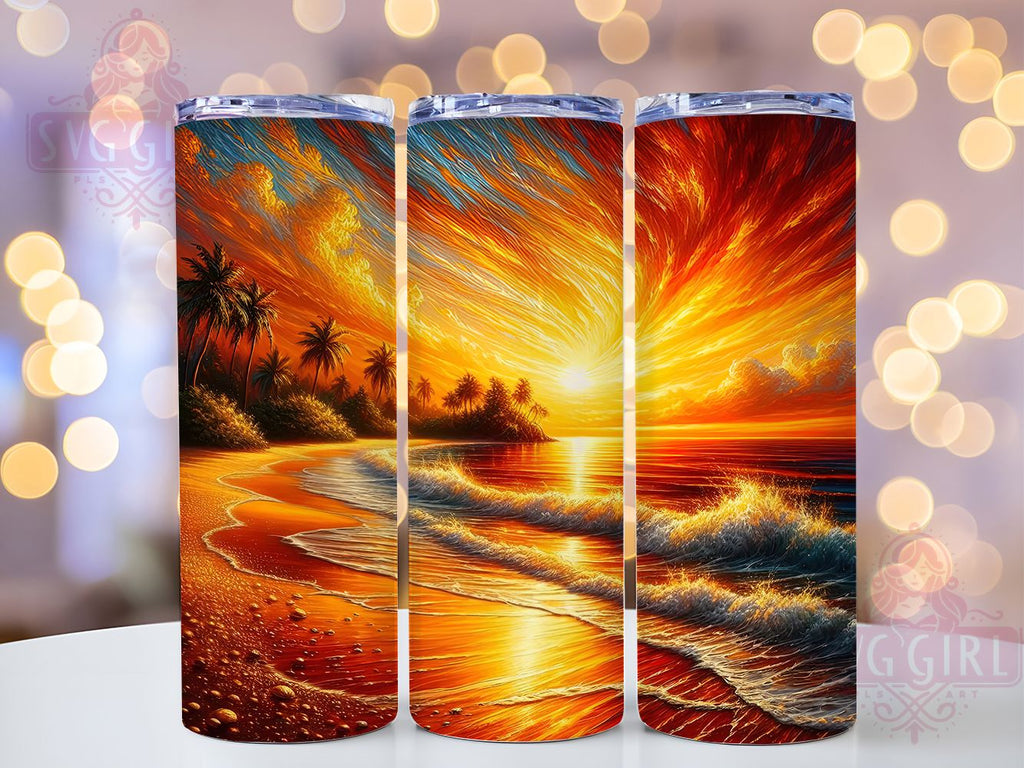 Coastal Sunset Ocean Tumbler, Ocean Waves Tumbler, 20oz Beach Wrap ...