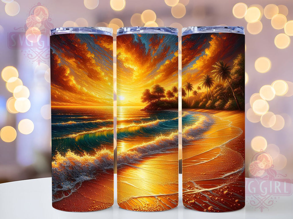 Coastal Sunset Ocean Tumbler, Ocean Waves Tumbler, 20oz Beach Wrap ...