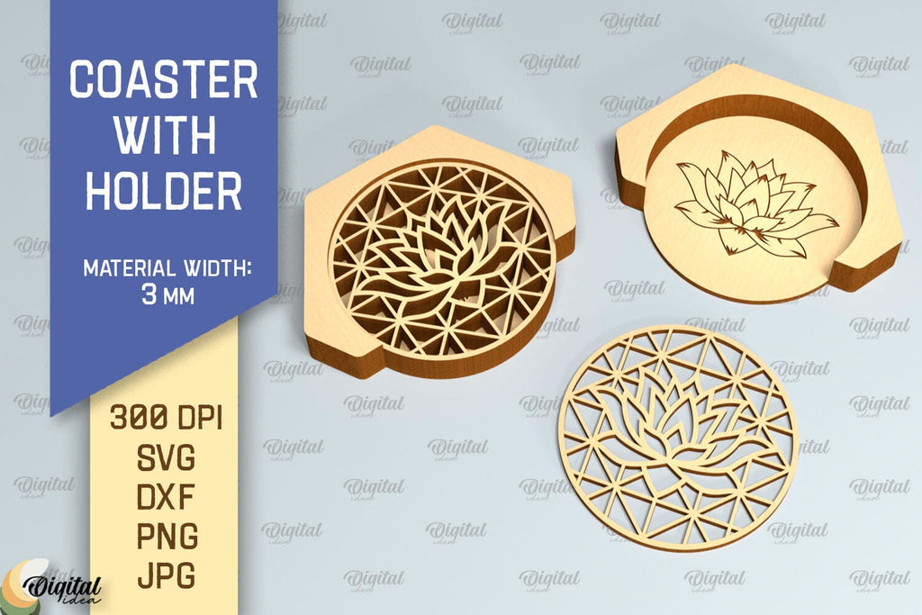 Coaster With Holder SVG. Coaster Laser Cut - So Fontsy