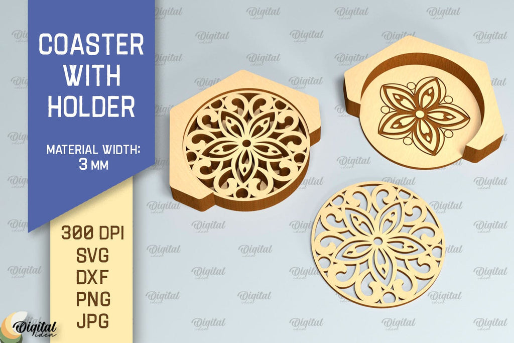 Coaster With Holder SVG. Coaster Laser Cut - So Fontsy