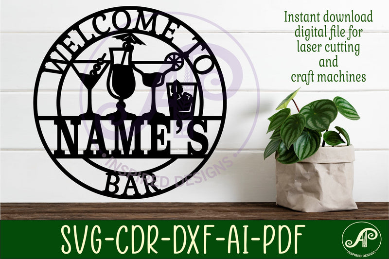 Cocktail bar wall sign svg laser cut template - So Fontsy
