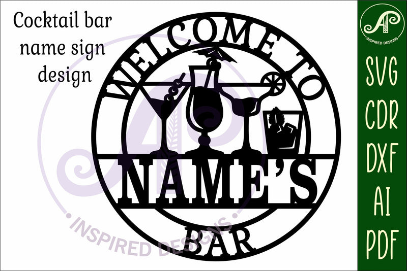 Cocktail bar wall sign svg laser cut template - So Fontsy