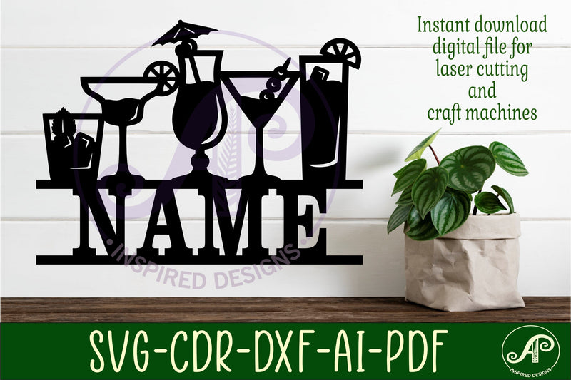 Cocktails name sign svg laser cut file - So Fontsy