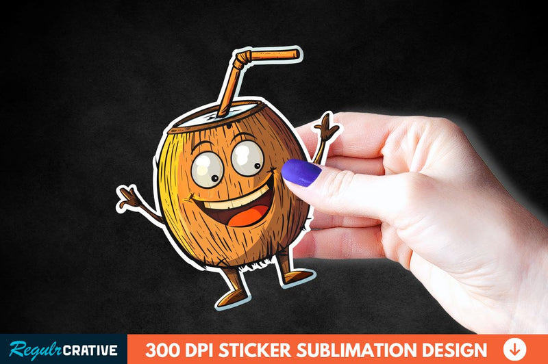 Coconut Drink Sticker Clipart - So Fontsy