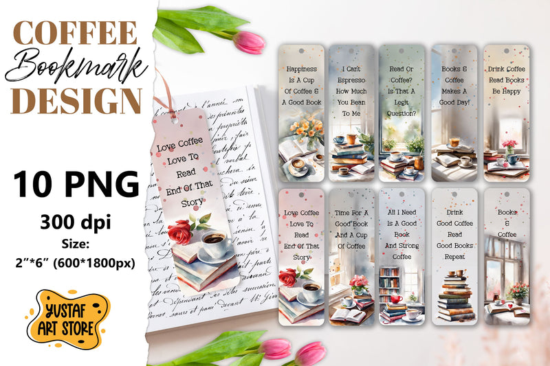 Coffee Bookmark printable design. Book quote design 10 PNG - So Fontsy