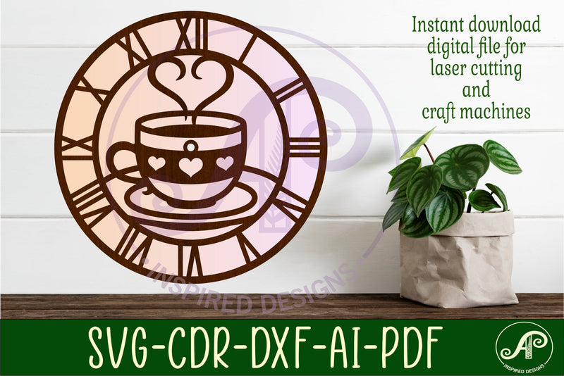 Coffee cup wall clock laser cut files - So Fontsy