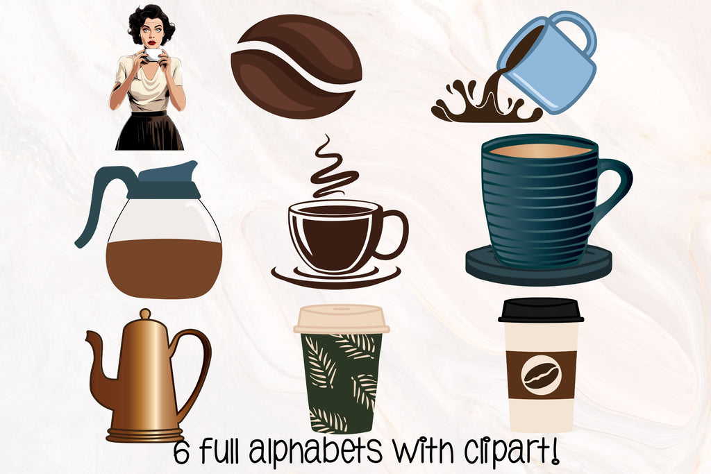 Coffee Doodle Alphabet, Coffee Corner Doodle Alpha Set PNG - So Fontsy