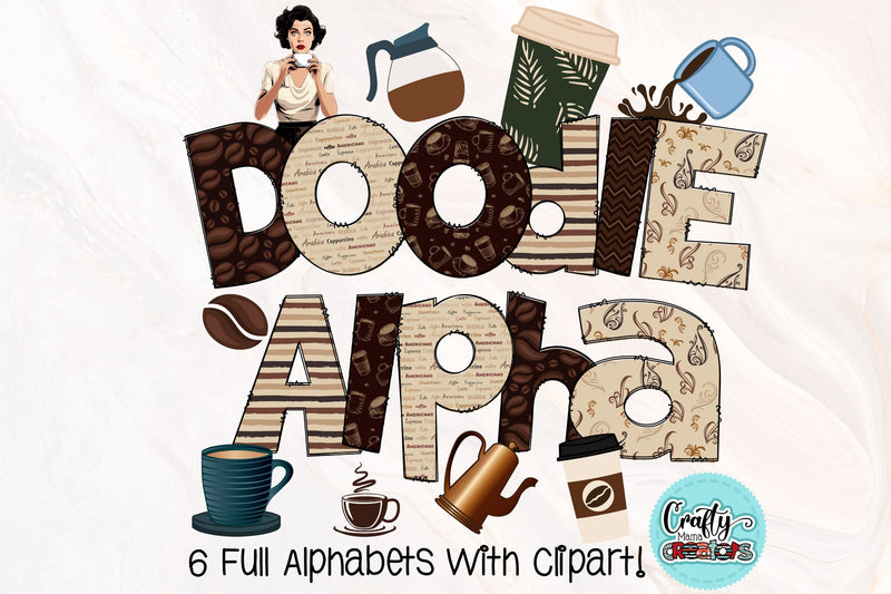Coffee Doodle Alphabet, Coffee Corner Doodle Alpha Set PNG - So Fontsy