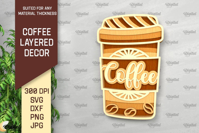 Coffee Layered Wall Decor Laser Cut. Coffee Design SVG - So Fontsy