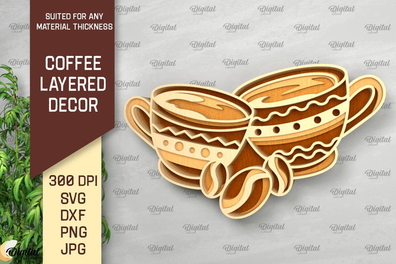 Coffee Layered Wall Decor Laser Cut. Coffee Design SVG - So Fontsy