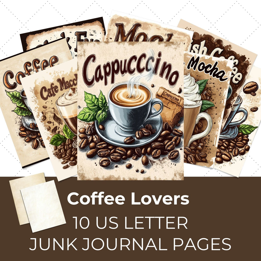 Coffee Lovers Junk Journal Paper | Printable Junk Journal Paper - So Fontsy