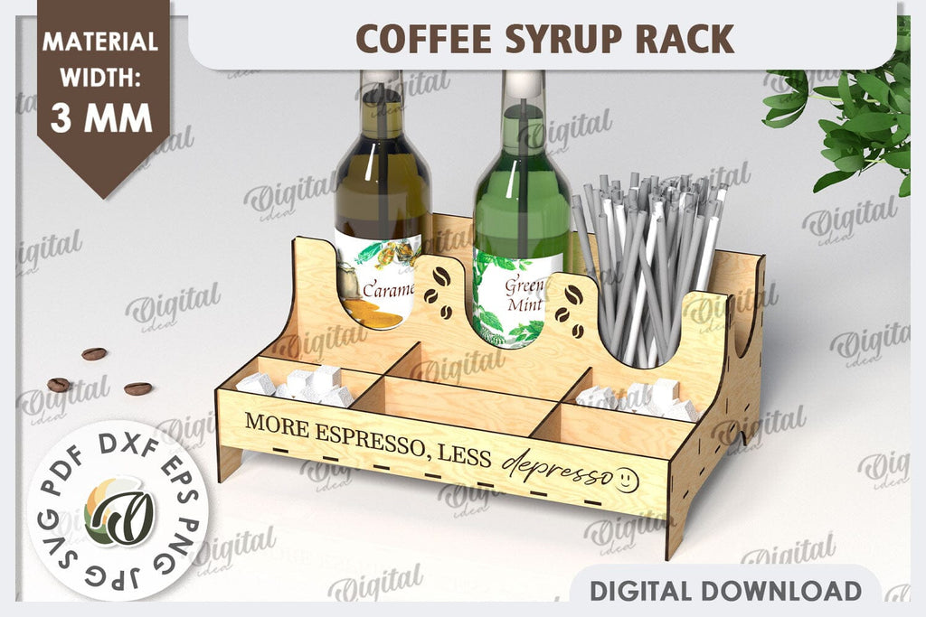 Coffee Syrup Rack Laser Cut Design. Wooden Bottle Holder SVG - So Fontsy