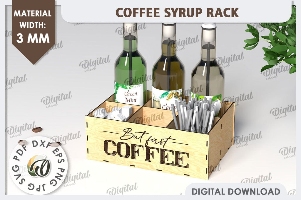 Coffee Syrup Rack Laser Cut Design. Wooden Bottle Holder SVG - So Fontsy