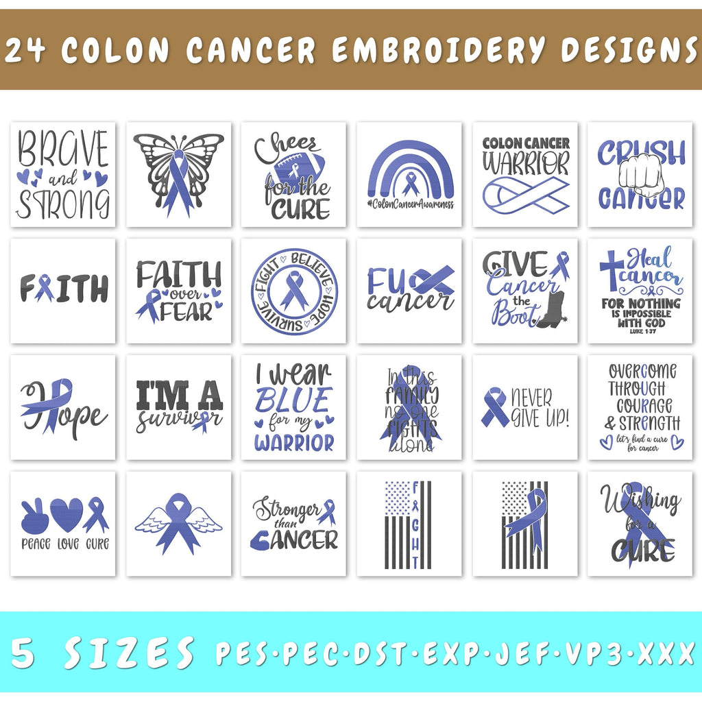 Colon Cancer Embroidery Designs Bundle - 24 Designs, Colon Cancer ...