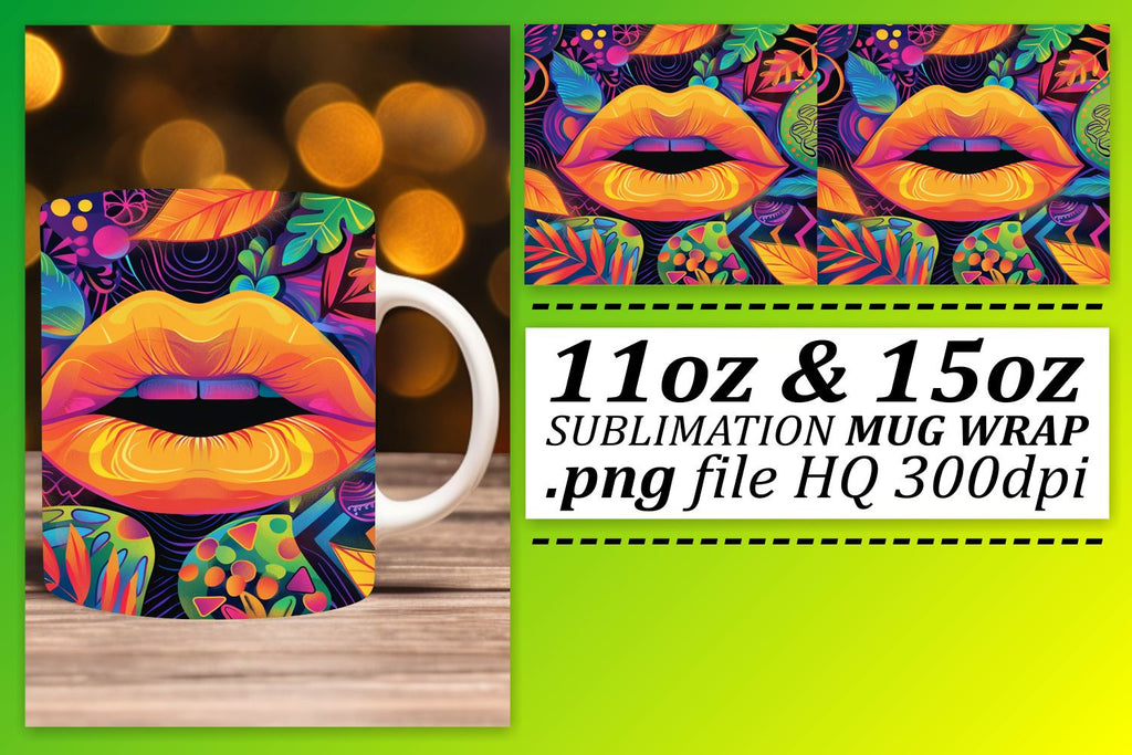 Colorful Lips Mug Wrap Artwork - So Fontsy