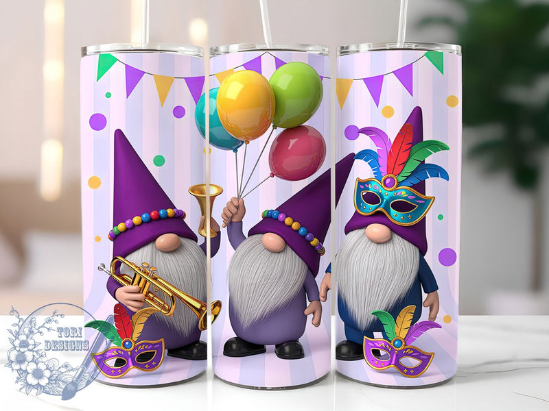 Colorful Mardi Gras Gnomes Tumbler, Carnival Gnome Wrap, Festive Party ...
