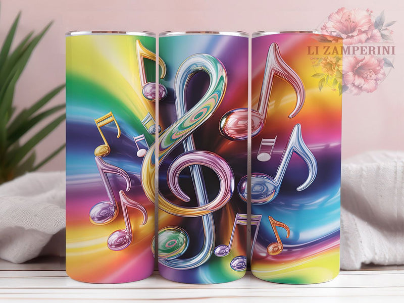 Colorful Rainbow Music Notes Tumbler, Colorful Musical Sublimation ...