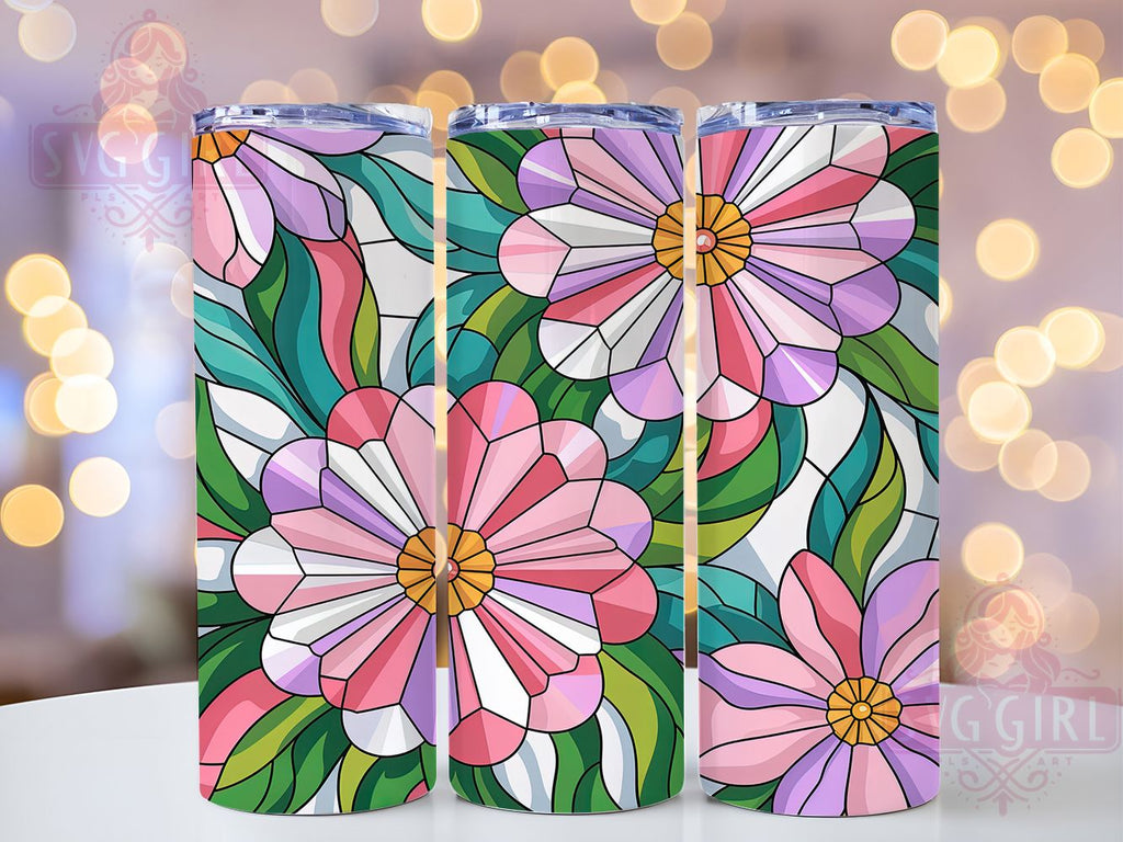 Colorful Stained Glass Floral Tumbler, Floral Pattern Design, Artistic ...
