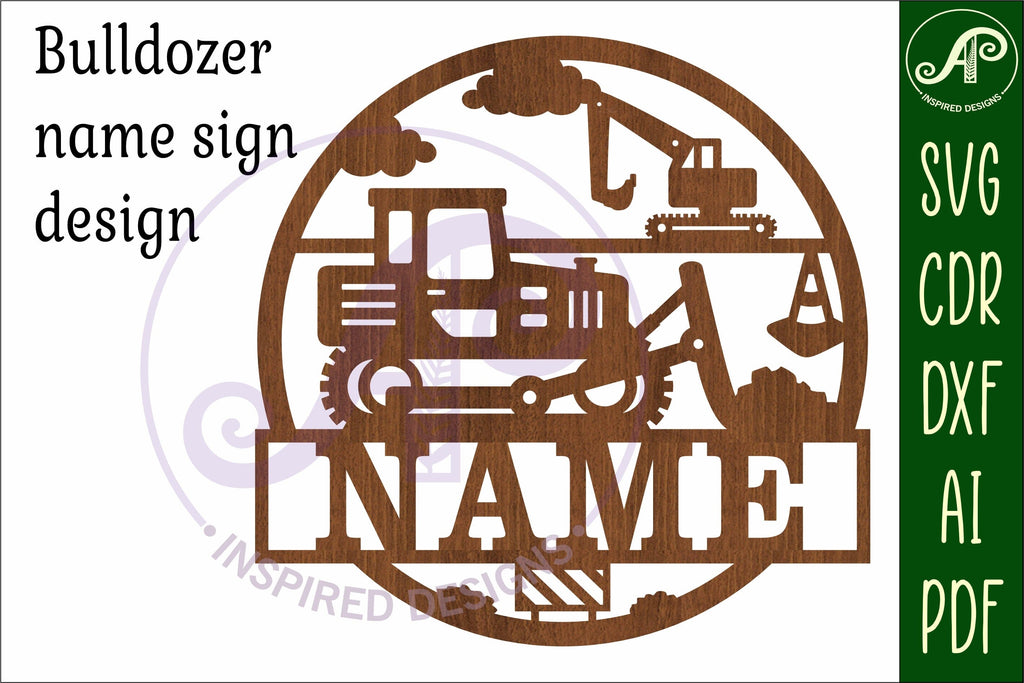Construction bulldozer name sign svg laser - So Fontsy