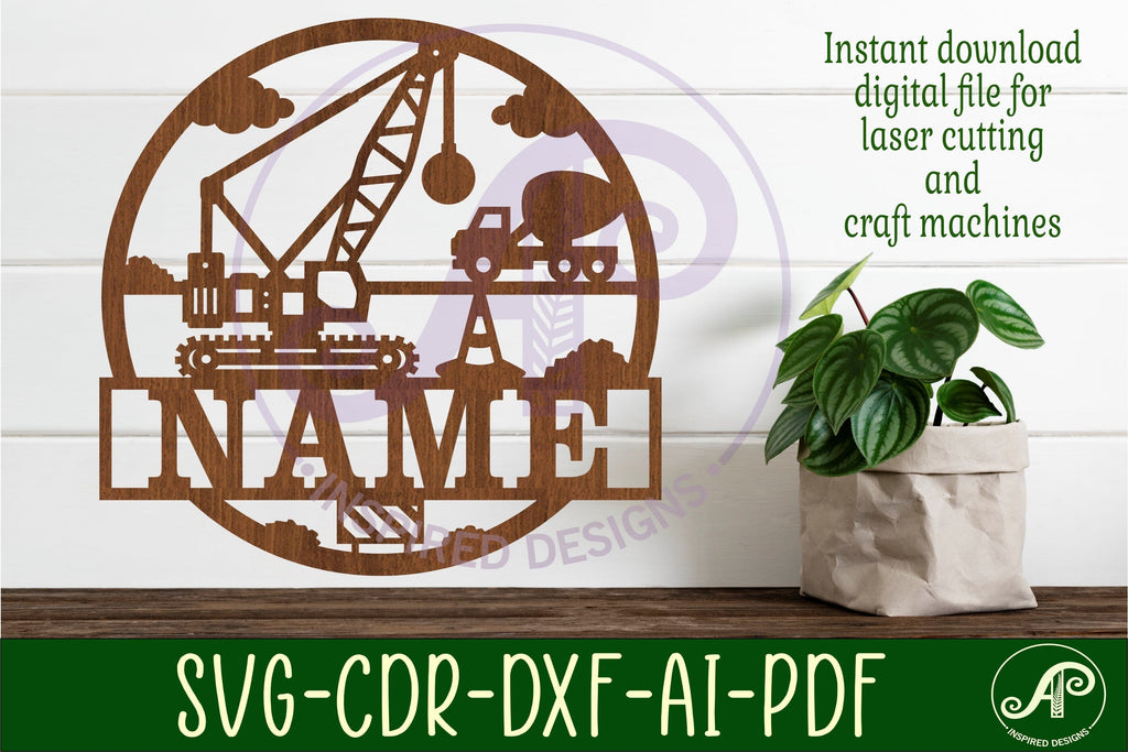 Construction crane name sign svg laser - So Fontsy