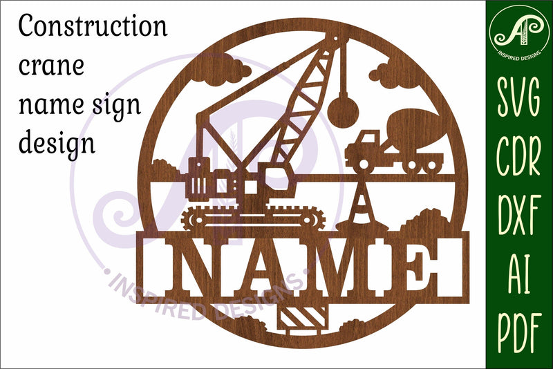Construction crane name sign svg laser - So Fontsy