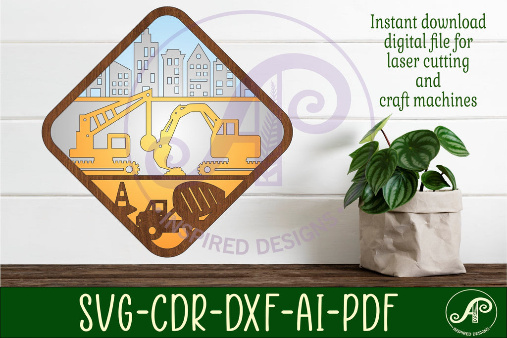 Construction layered wall sign svg laser cut file - So Fontsy