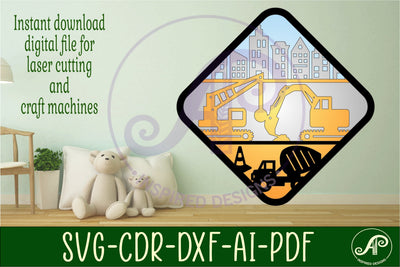 Construction layered wall sign svg laser cut file - So Fontsy