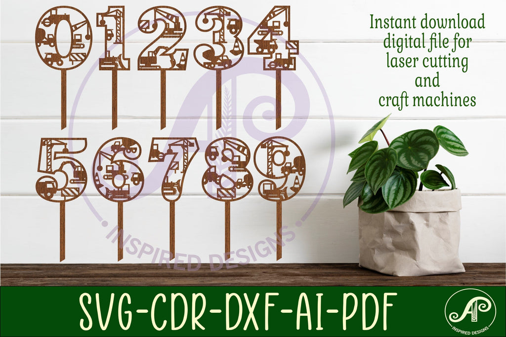 Construction number cake toppers SVG cut files - So Fontsy