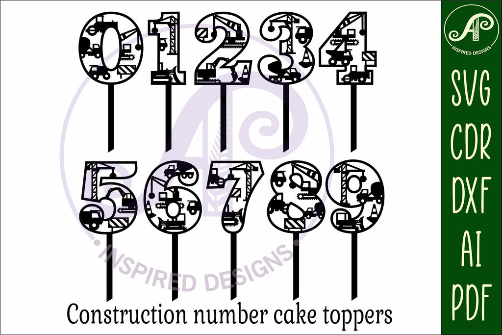 Construction number cake toppers SVG cut files - So Fontsy