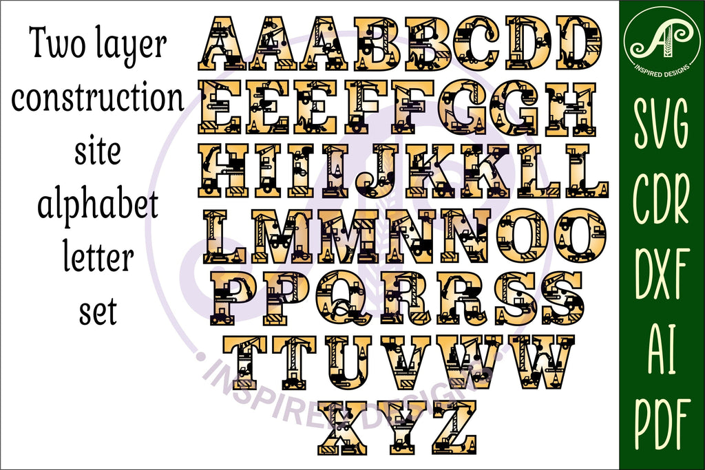 Construction theme alphabet set. 2 layer 48 letters. - So Fontsy