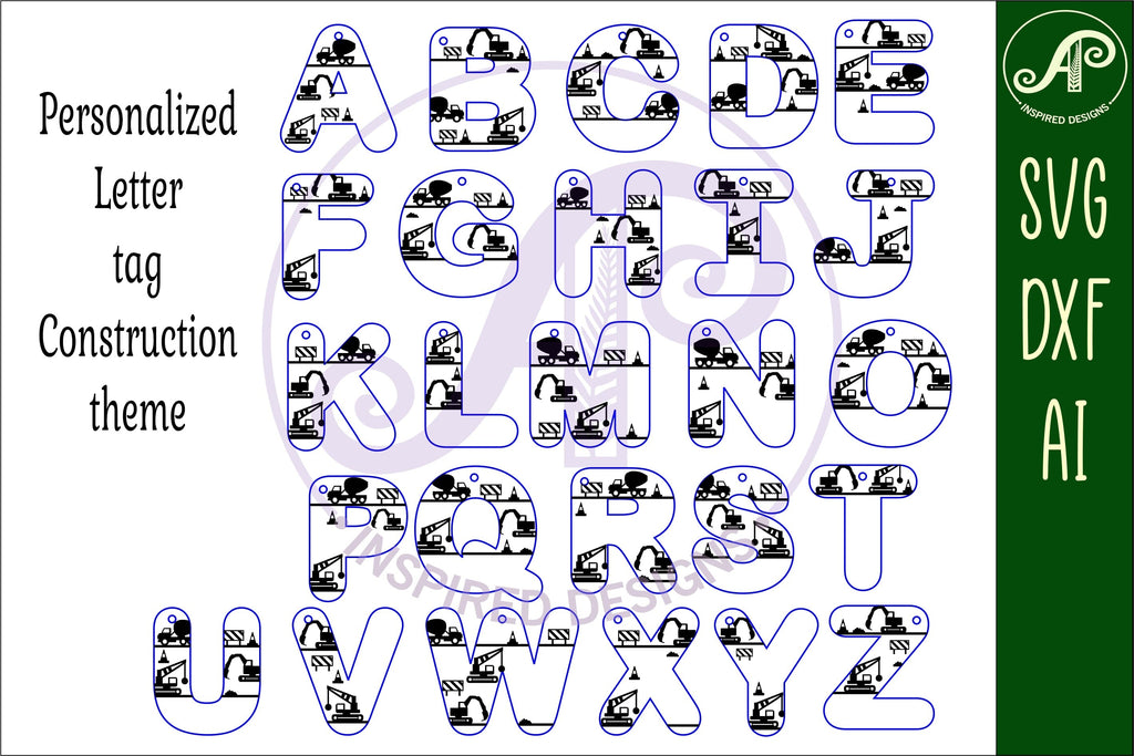 Construction theme tag letter designs keychain DIGITAL SVG - So Fontsy