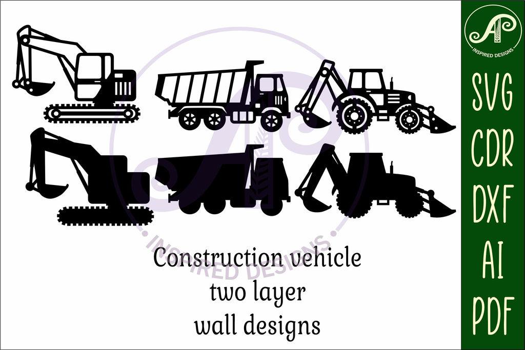 Construction vehicles two layer laser cut SVG files 2 - So Fontsy