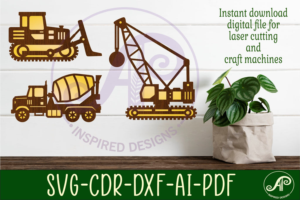 Construction vehicles two layer laser cut SVG files - So Fontsy