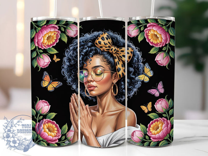 Coquette Cross Black Woman Tumbler, Cross Design, Coquette Style ...