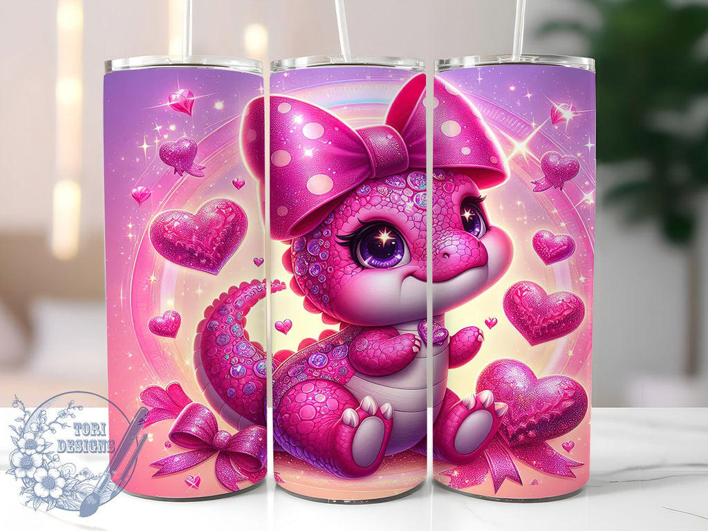 Coquette Pink T-Rex Tumbler Wrap, Coquette Dinosaur Design, Cute Dino ...