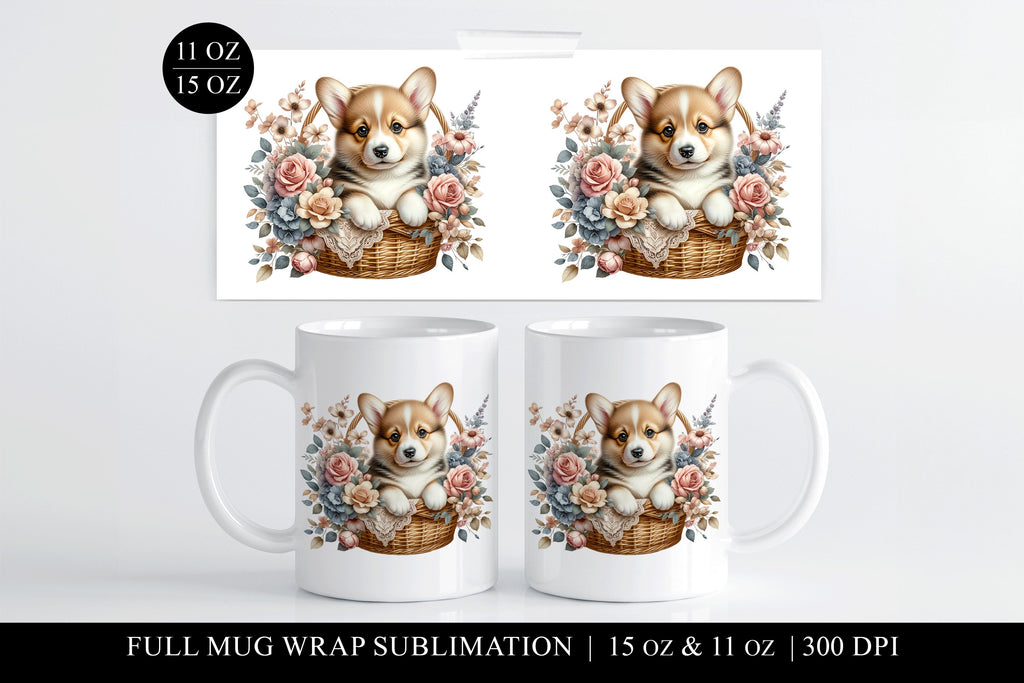 Corgi Sublimation Mug Wrap for 11 & 15oz Mugs - So Fontsy