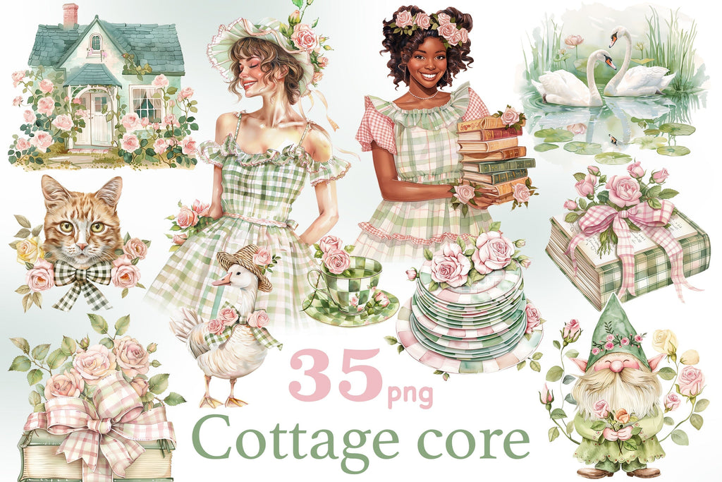 Cottage Core Clipart Bundle | Farmhouse PNG Set - So Fontsy