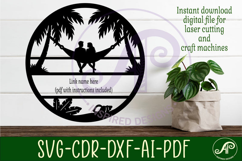 Couple in hammock at beach themed name sign svg laser - So Fontsy