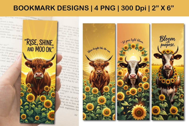 cow bookmark design, sunflower bookmark design - So Fontsy