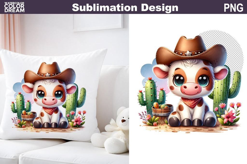 Cow Cowboy Sublimation | Western Animal Sublimation - So Fontsy