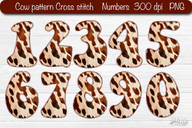 Cow Print Numbers PNG Cross stitches Animal Print Numbers - So Fontsy