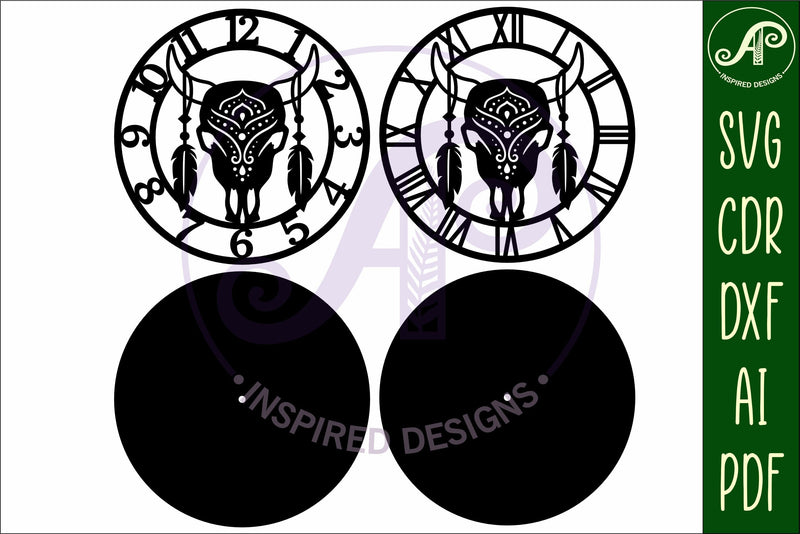 Cow skull wall clock laser cut files, SVG file - So Fontsy