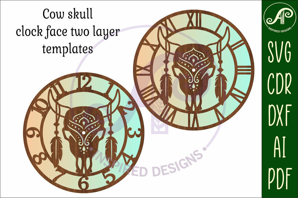 Cow skull wall clock laser cut files, SVG file - So Fontsy